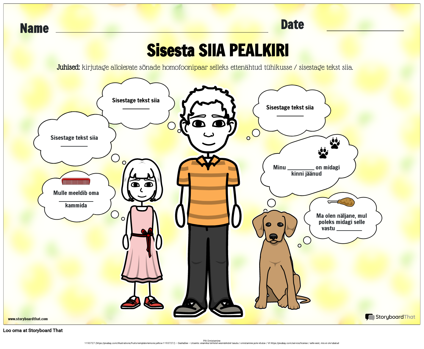 Homofoni õigekirja tööleht Storyboard por et-examples