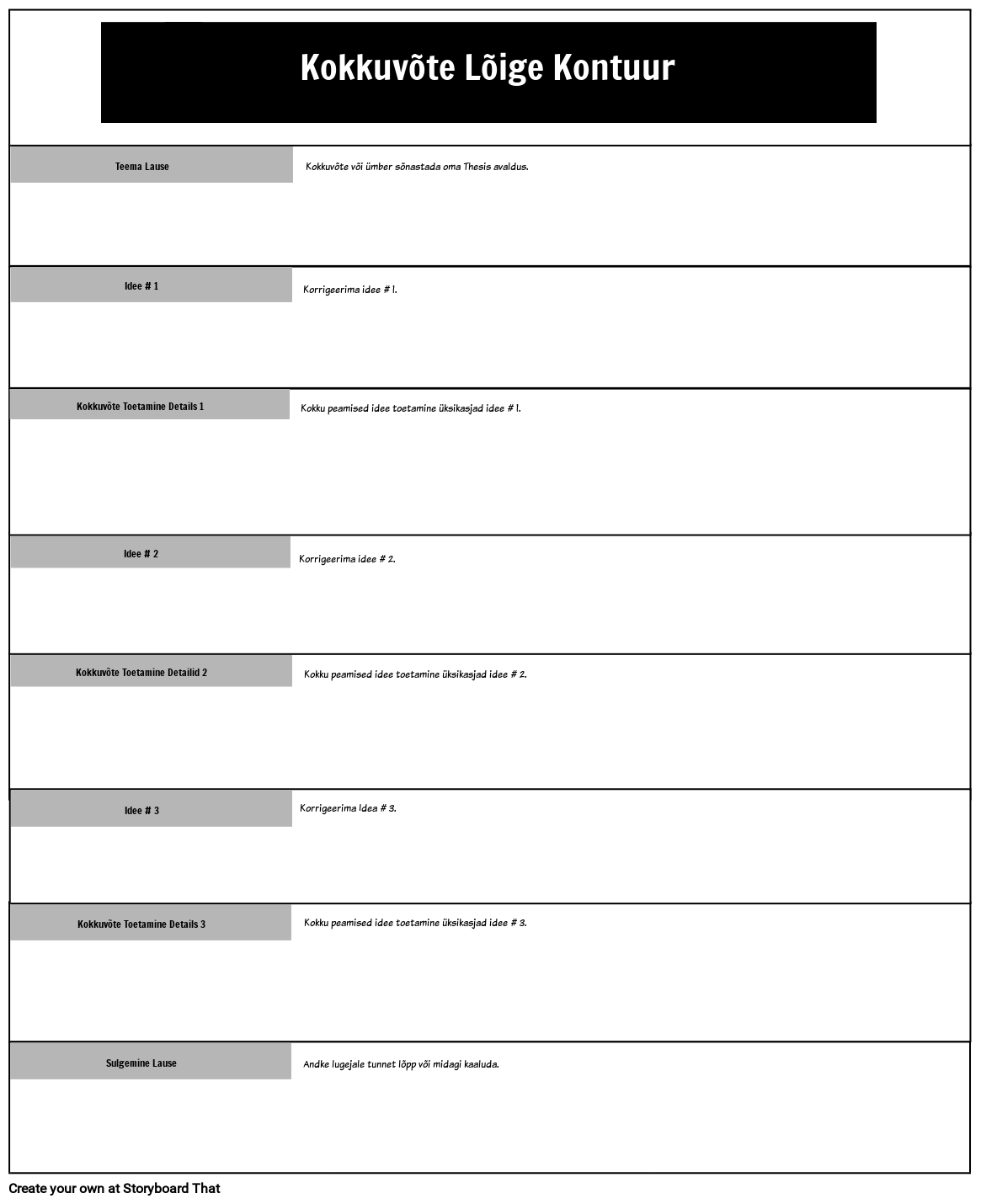 Kokkuvõte Lõige Kontuur Storyboard par et-examples