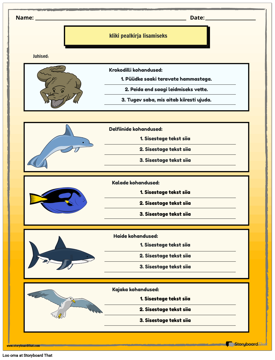 Loomade Kohanemistegevuse Tööleht Storyboard por et-examples