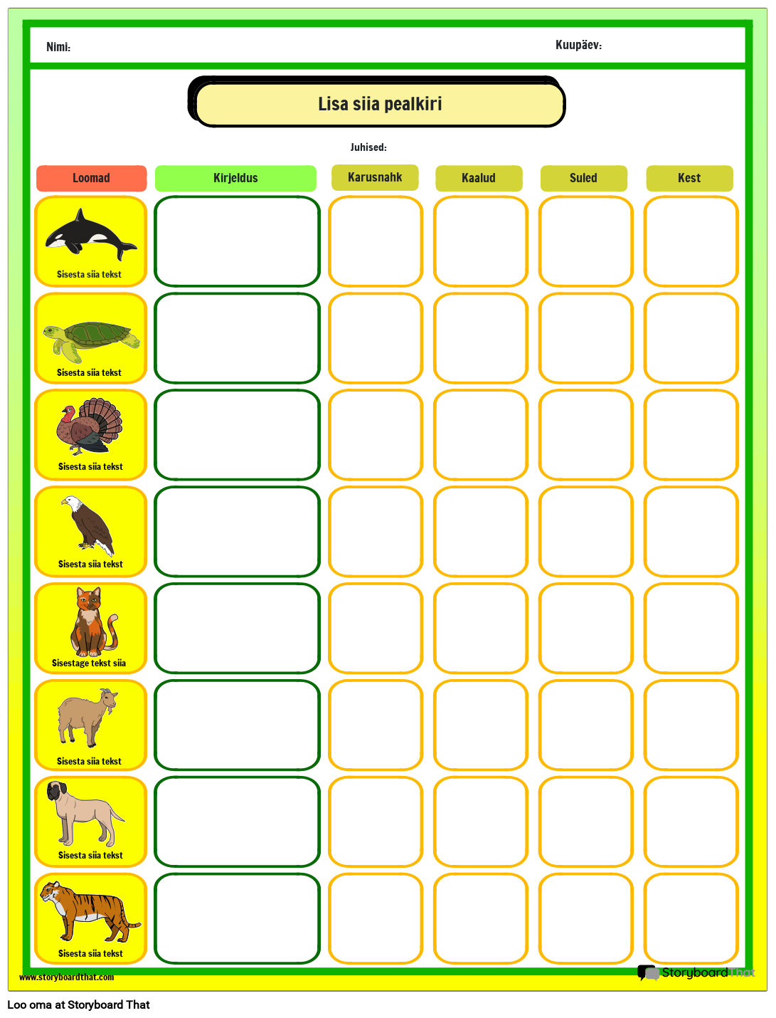 Loomade Töölehe Omaduste Määramine Süžeeskeem Poolt et-examples