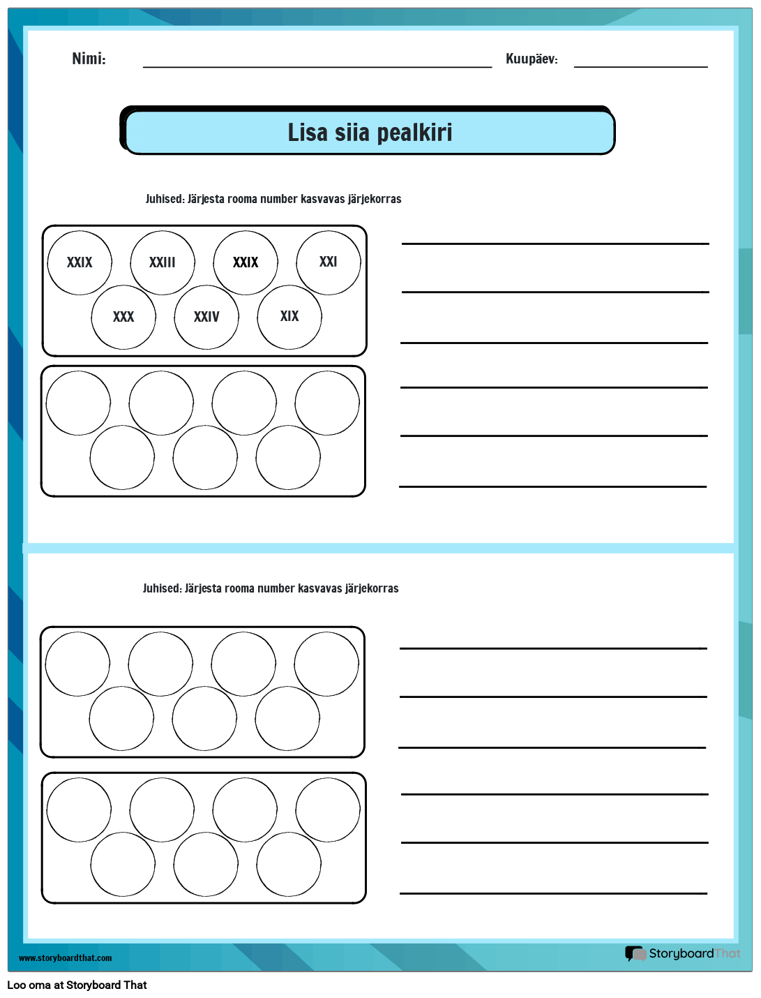 Rooma Numbrite Töölehe Tellimine Storyboard por et-examples