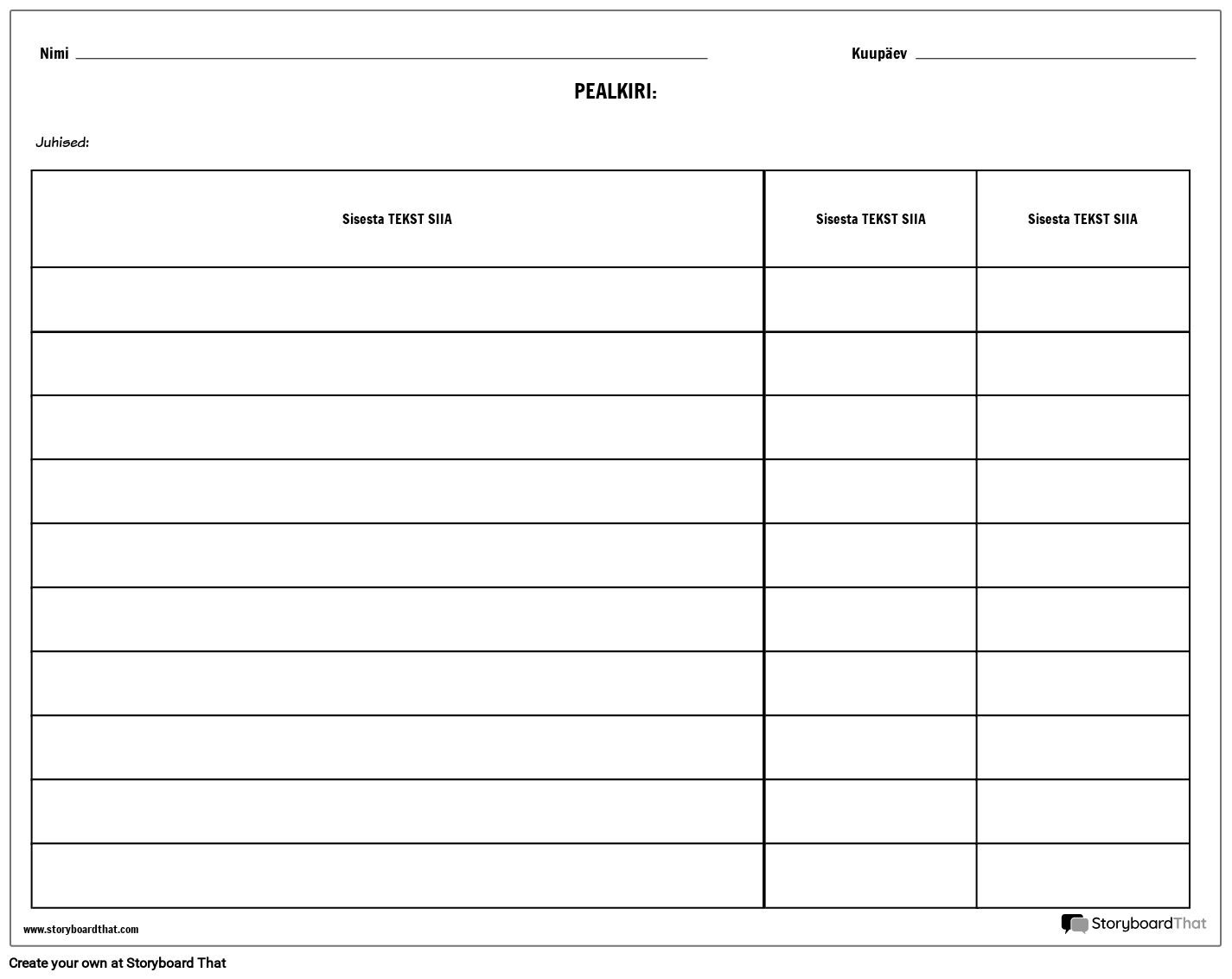 Rubriik – Tabel Storyboard por et-examples