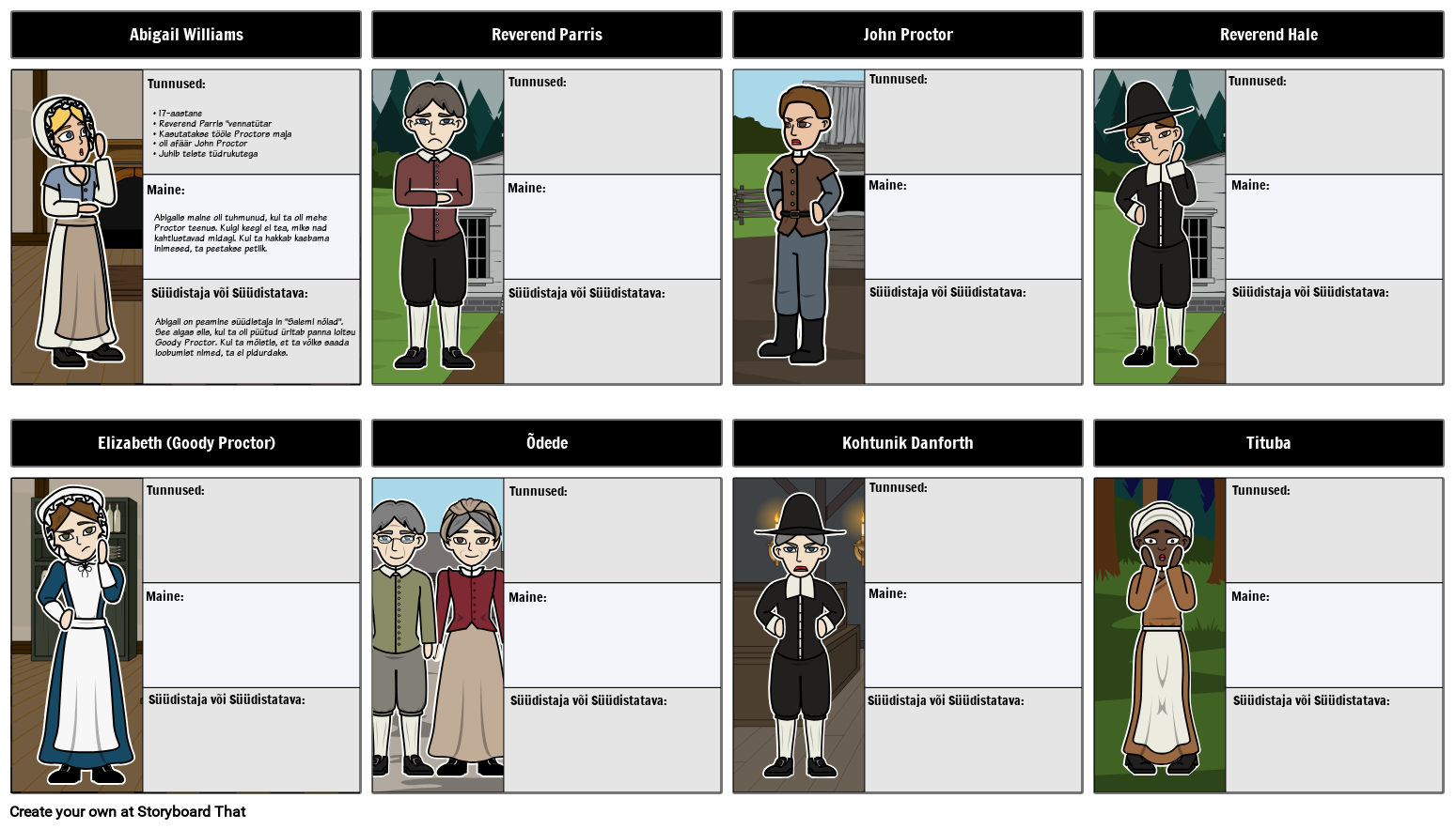 Salemi Nõiad Tegelased Storyboard par et-examples