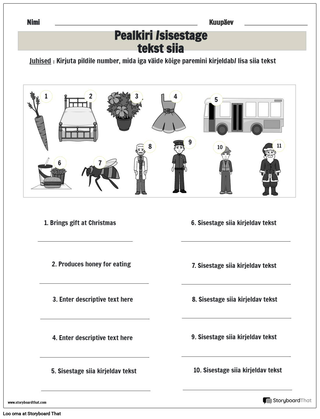 Sõnavara tööleht hall Storyboard par et-examples