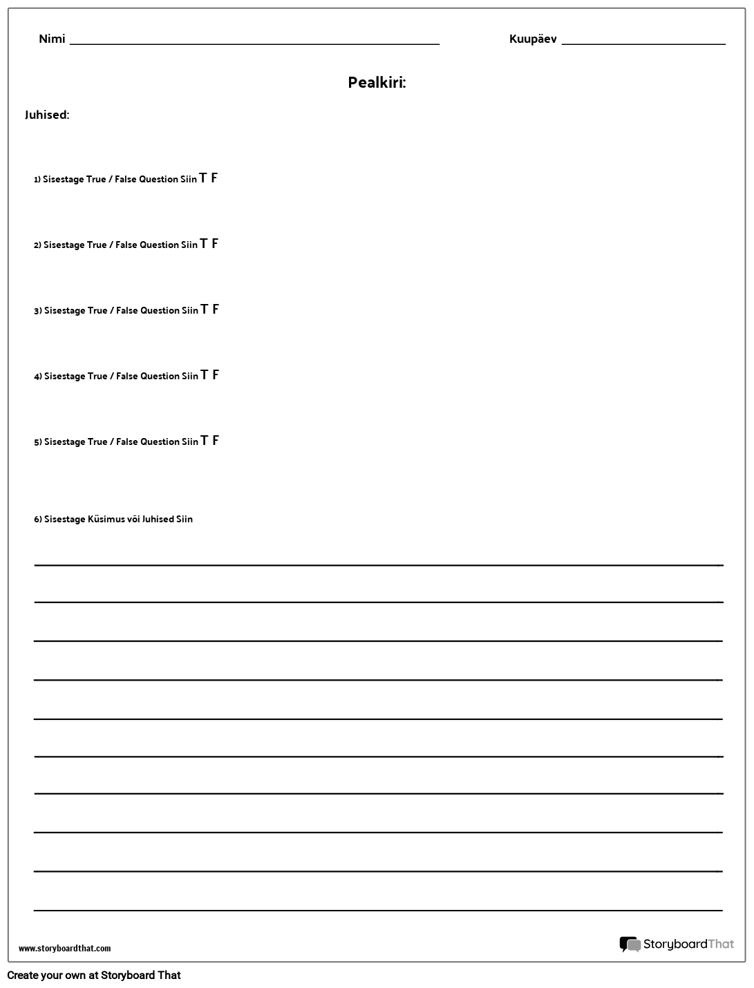 Tõene / Vale ja Lõige Storyboard par et-examples