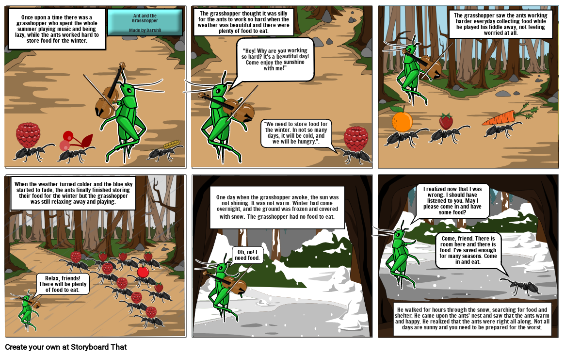 Ant and the Cricket Made by Darshil Storyboard