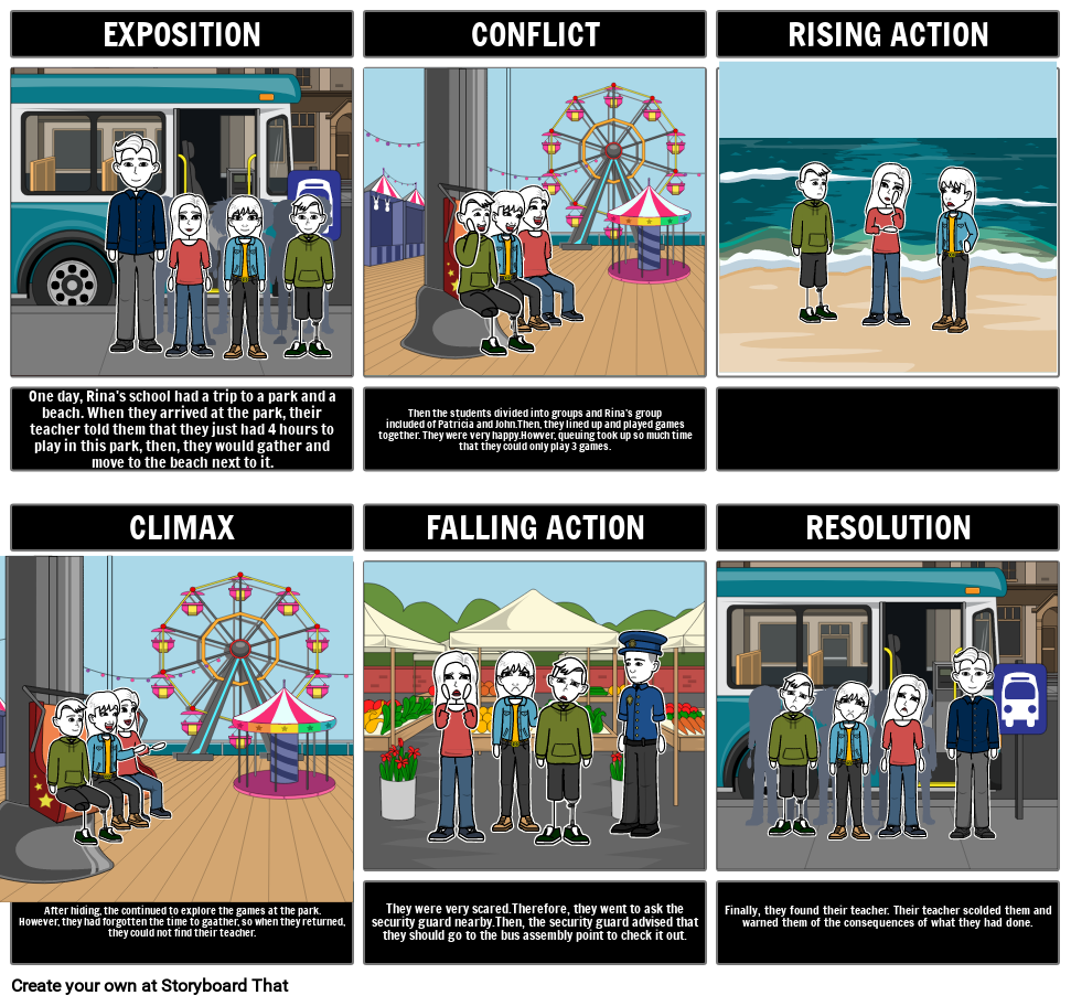 The school trip to the park and beach Storyboard