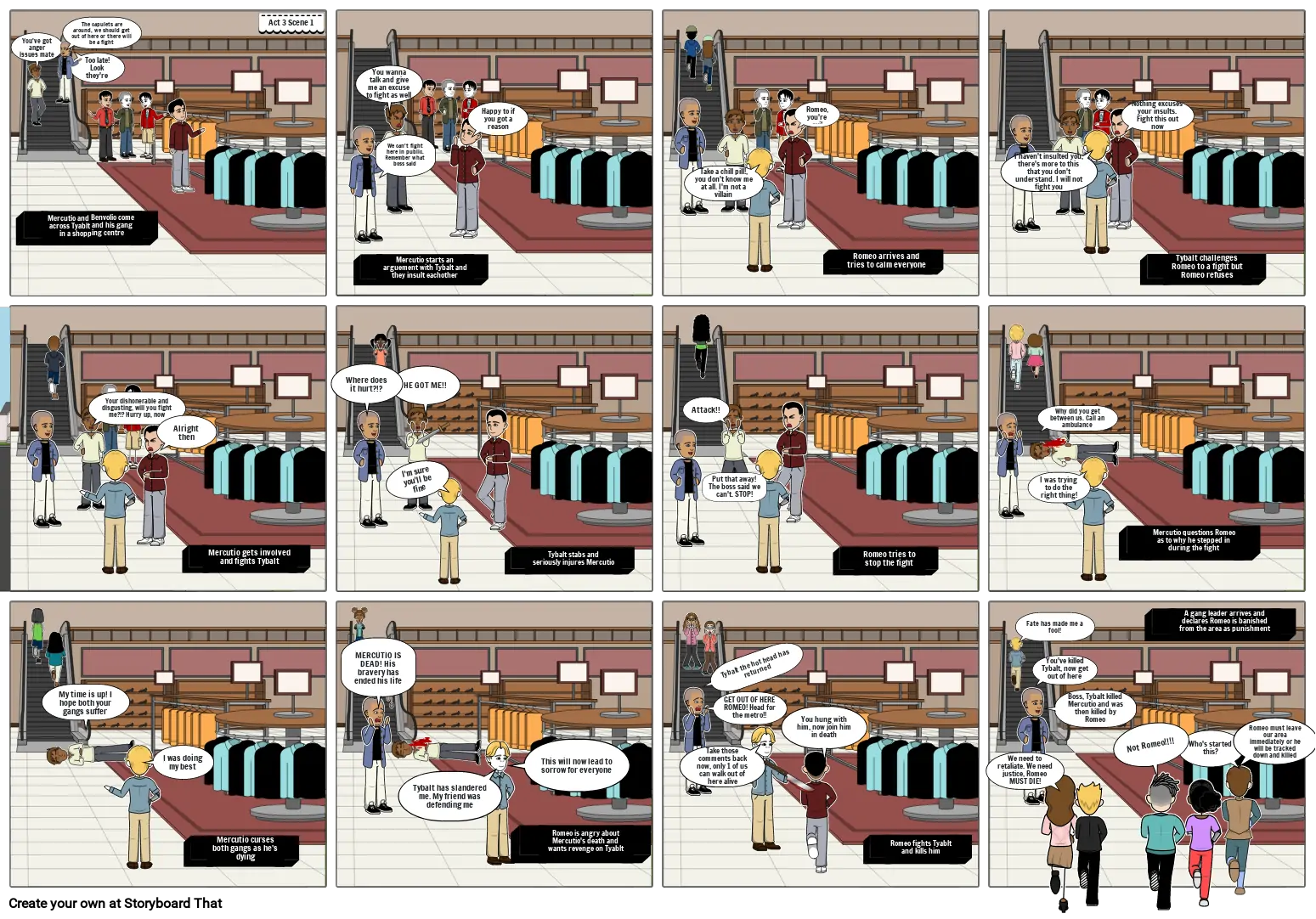 Romeo and Juliet Act 3 Scene 1 frames 1-12 Storyboard