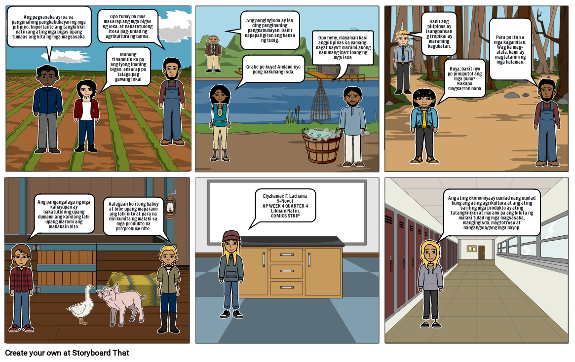 comic strip na nagpapahayag ng limang pagpapahalaga sa sektor ng agrikultu