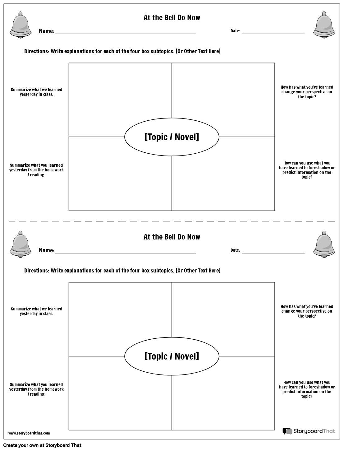 Aiheen Yhteenveto ja Ennustus Bell Ringer Storyboard