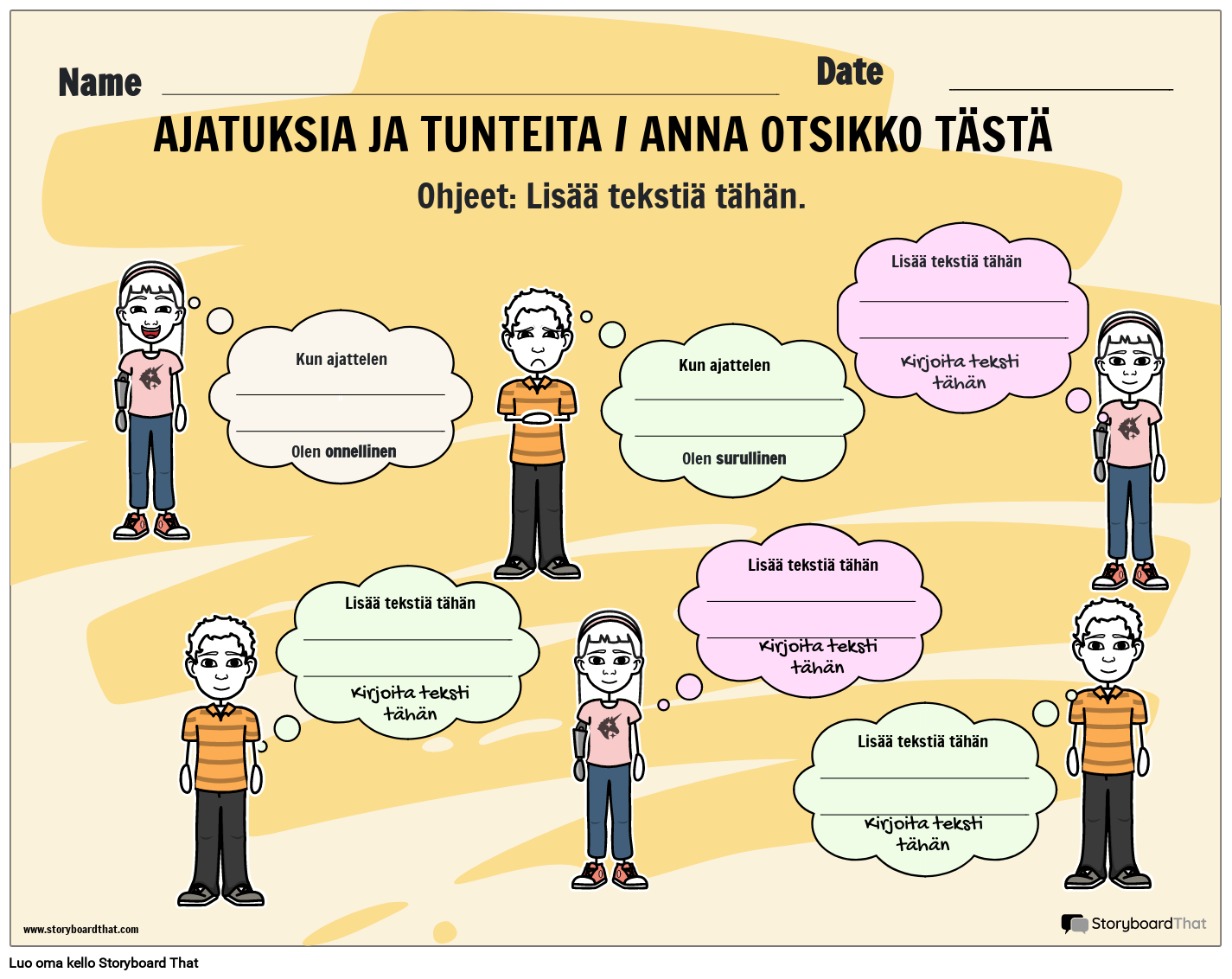 Ajatukset ja tunteet -tehtävä Storyboard by fi-examples