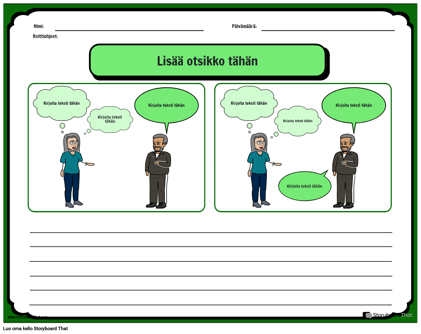Dialogi-työarkin Kirjoittaminen Storyboard por fi-examples