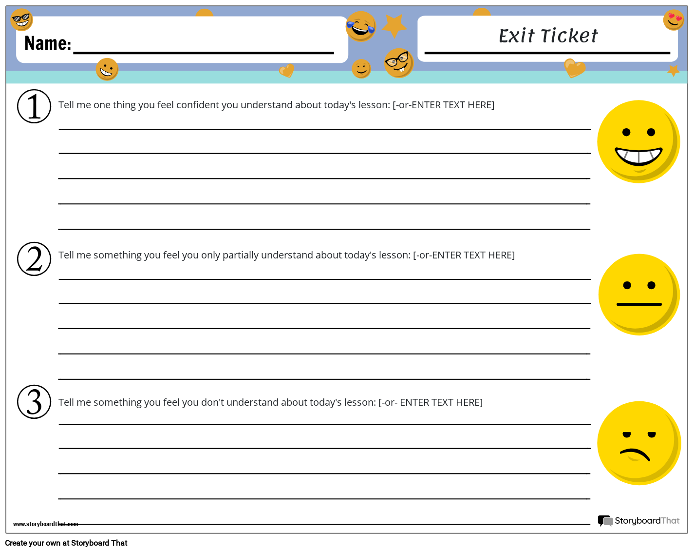 Exit Ticket 11, koko sivu Storyboard by fi-examples