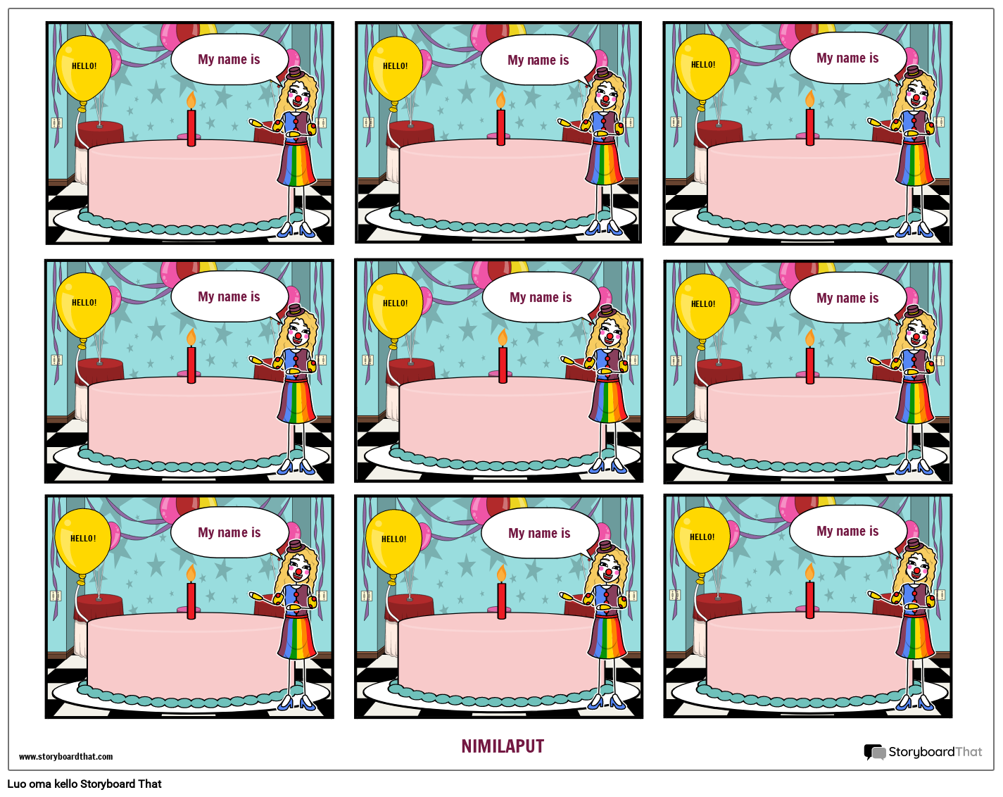 Hauskoja Syntymäpäiväjuhlien Nimilappu Storyboard