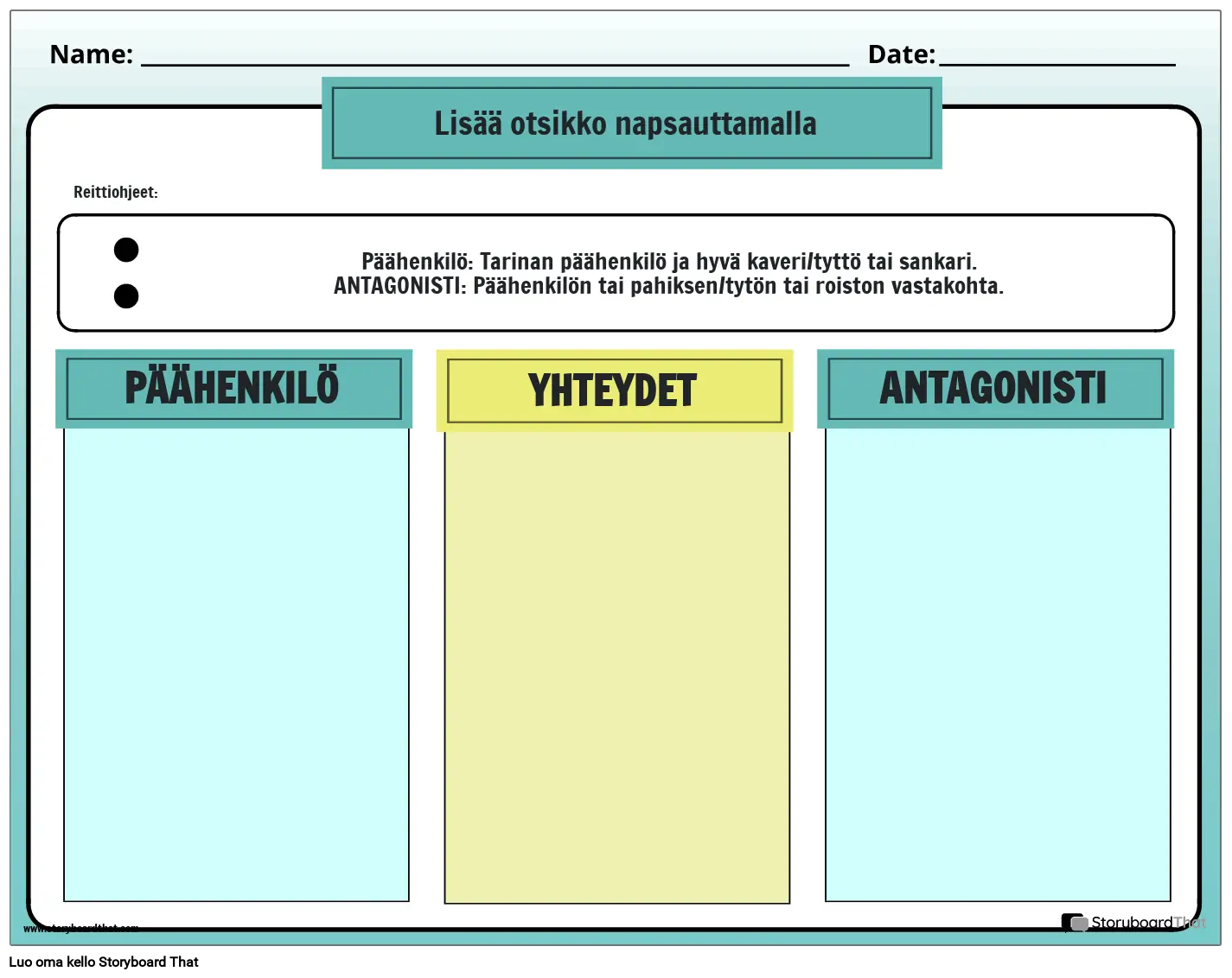 Protagonist vs Antagonist Tulostettava Laskentataulukko
