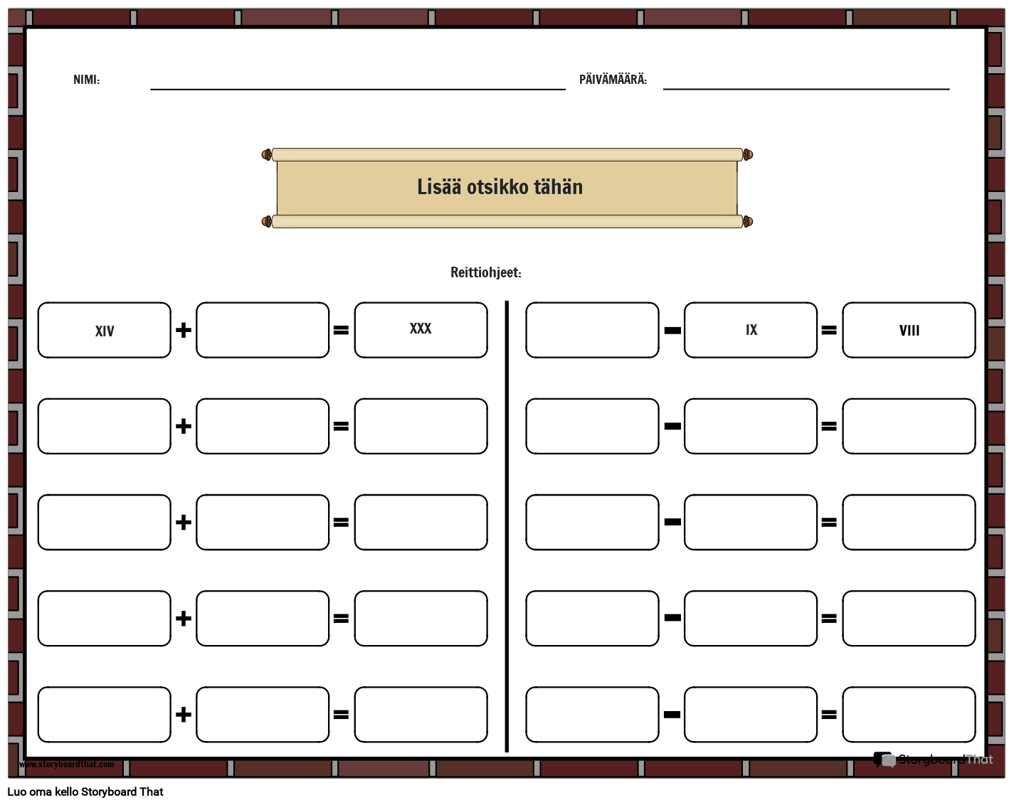 Roomalaiset numerot -tehtävä - Puuttuvien numeroiden etsiminen