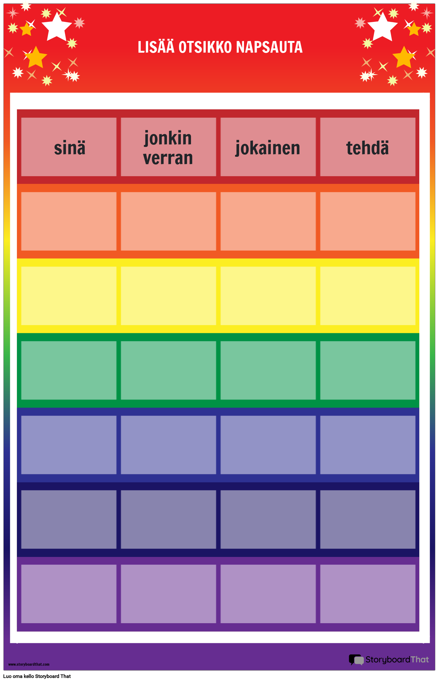 SATEENKAARI-TEEMALLINEN NÄKÖSANOJEN JULISTE Storyboard SATEENKAARI-TEEMALLINEN NÄKÖSANOJEN JULISTE Storyboard