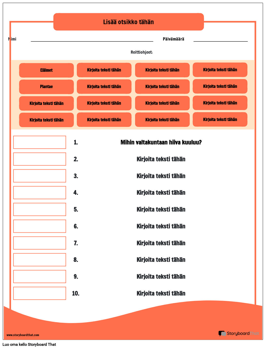 Six Kingdom of Life Identification Worksheet Storyboard