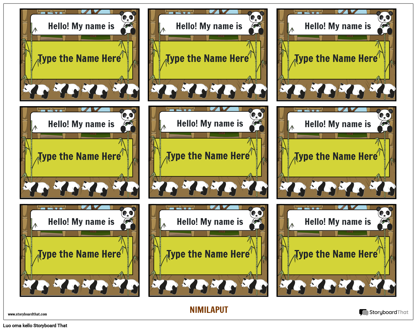 Suloinen Pandan Inspiroima Nimilappu Storyboard