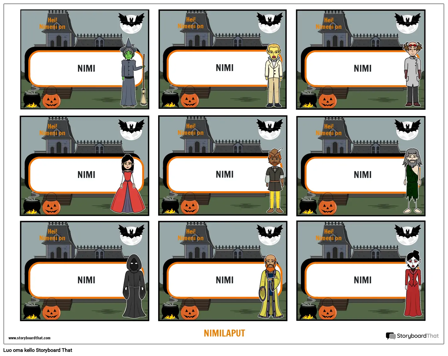 Tulostettava Halloween-aiheinen Nimilappu Storyboard