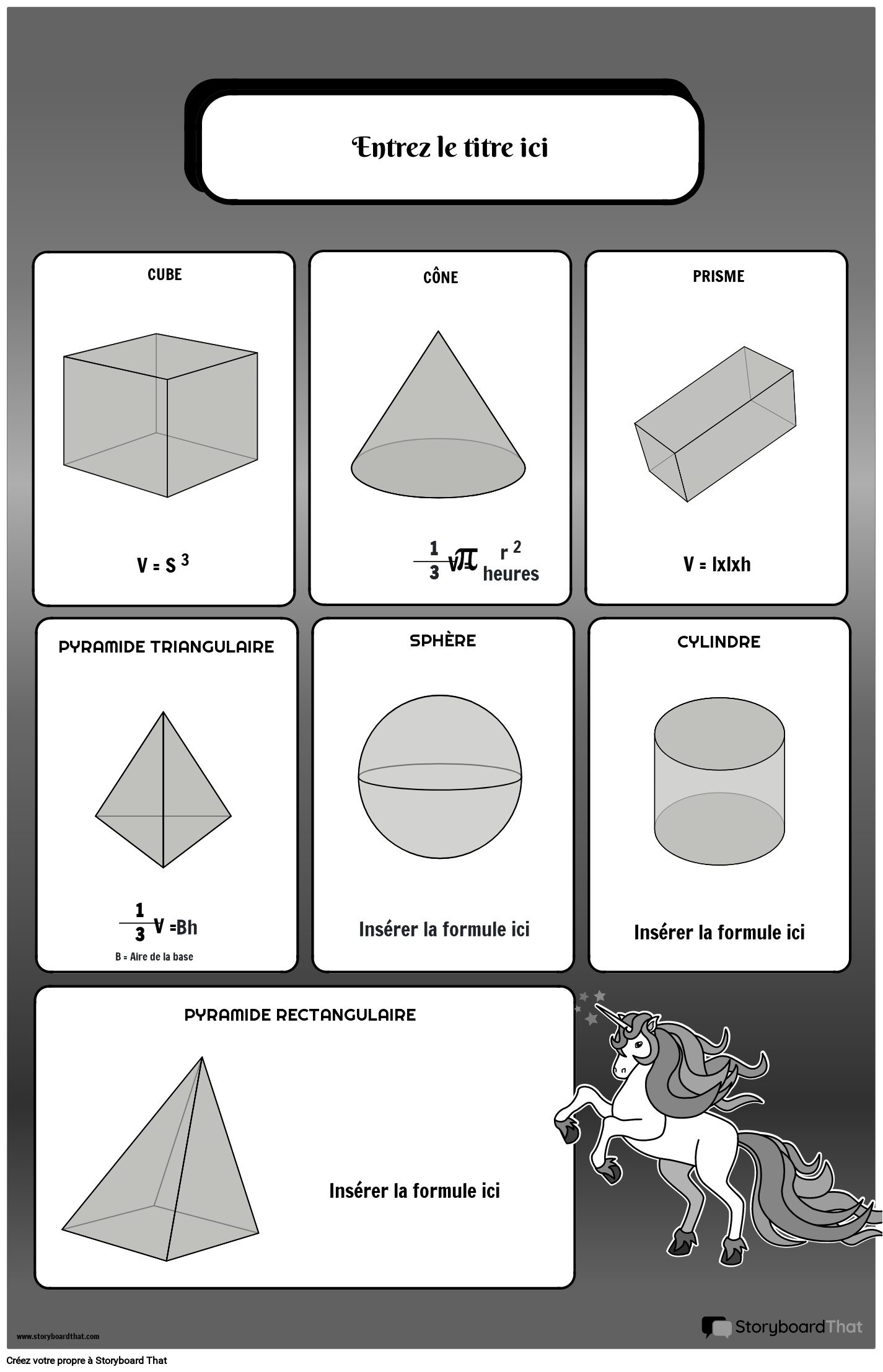 Affiche de formule de volume avec licorne Storyboard Affiche de formule de volume avec licorne Storyboard