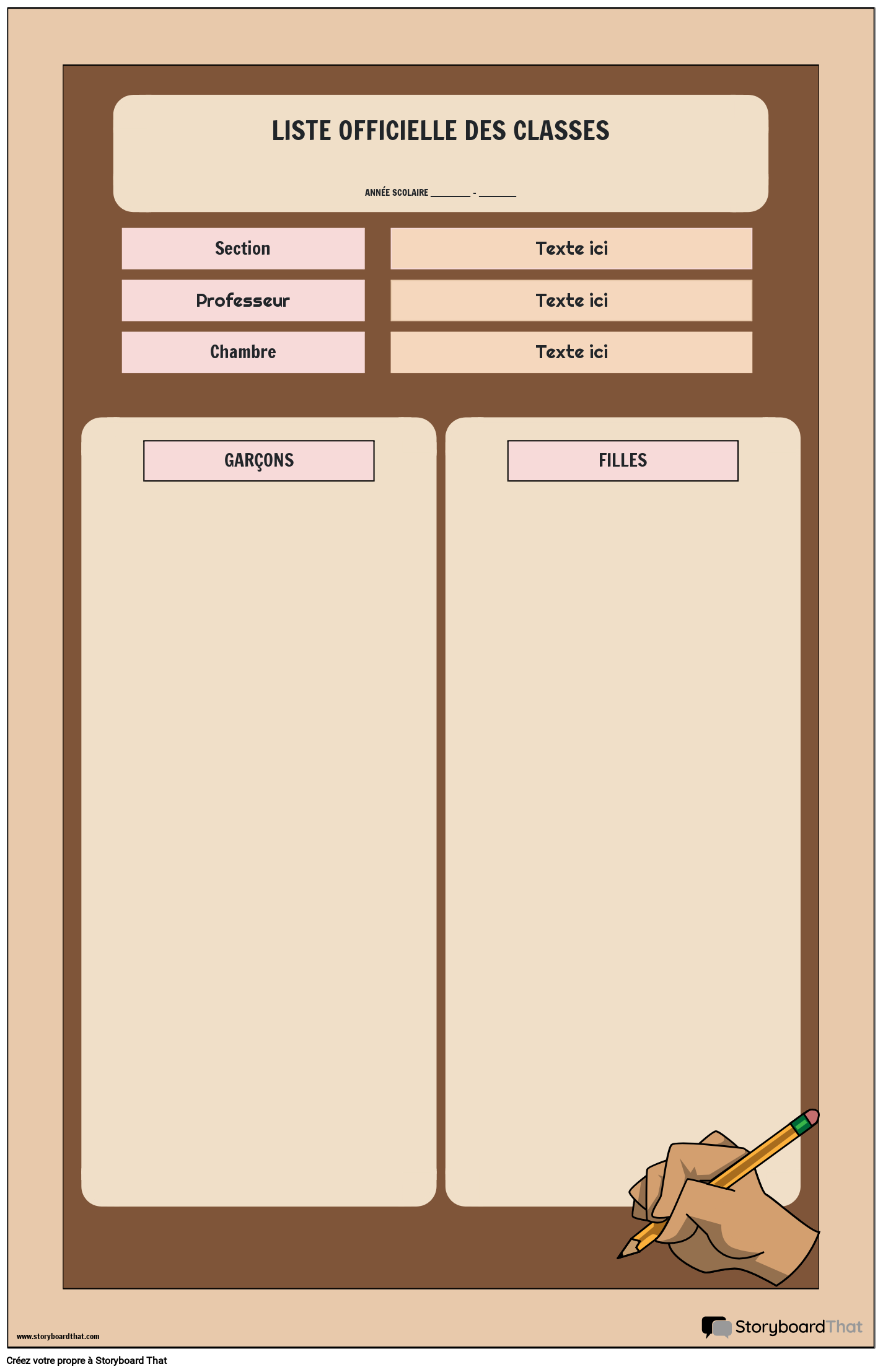 Affiche de Liste de Classe Storyboard par fr-examples