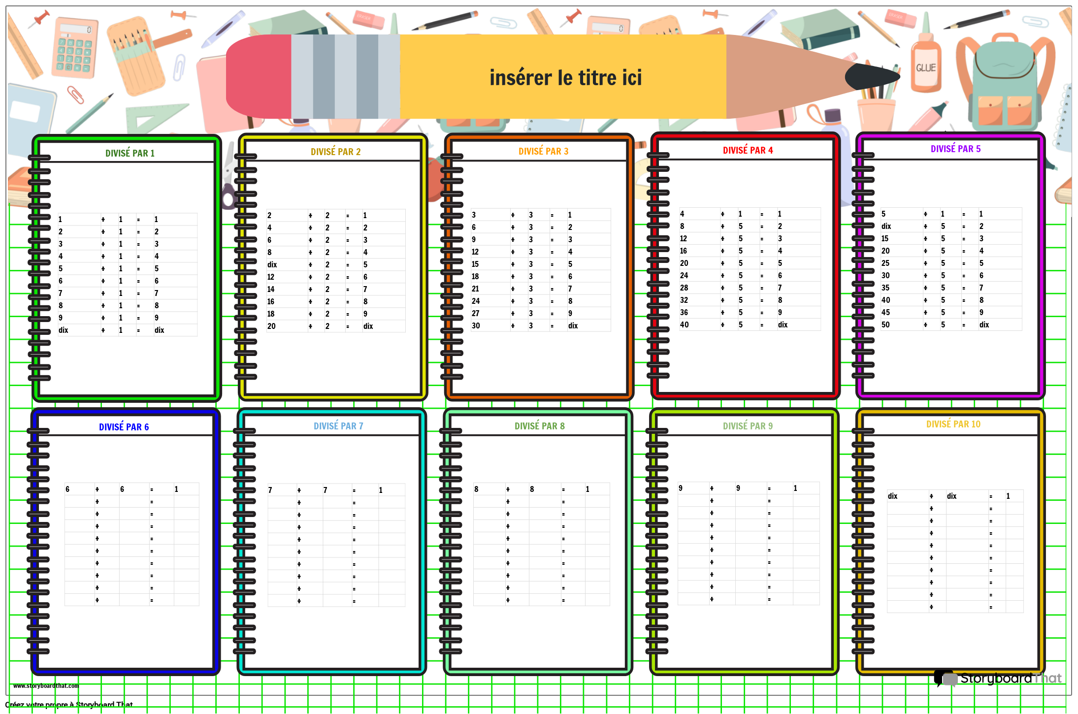 AFFICHE DU TABLEAU DE DIVISION SUR LE THÈME DE L'ÉCOLE
