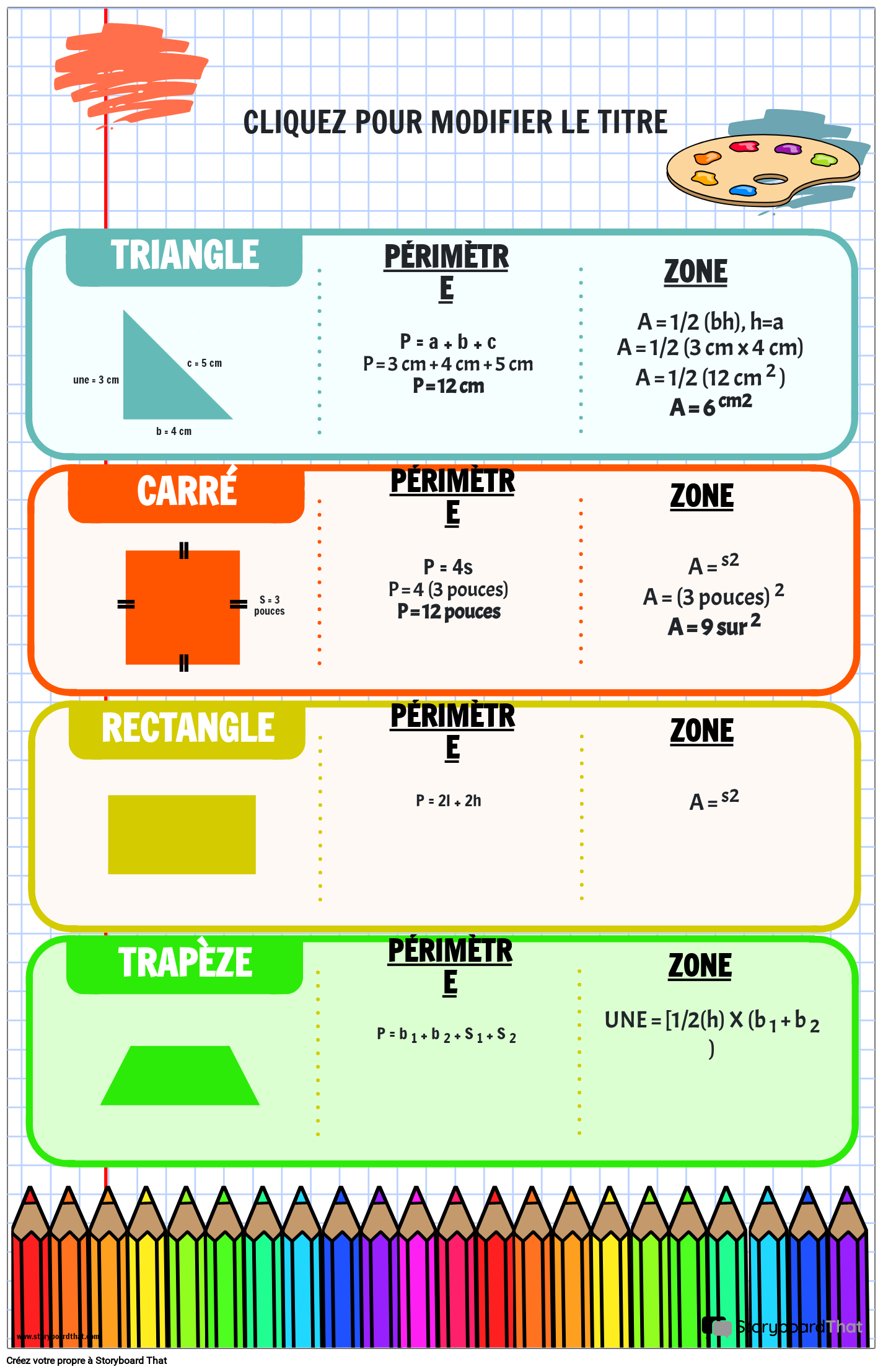Affiche sur les Unités de Mesure de la Zone et du Périmètre sur le Thème de