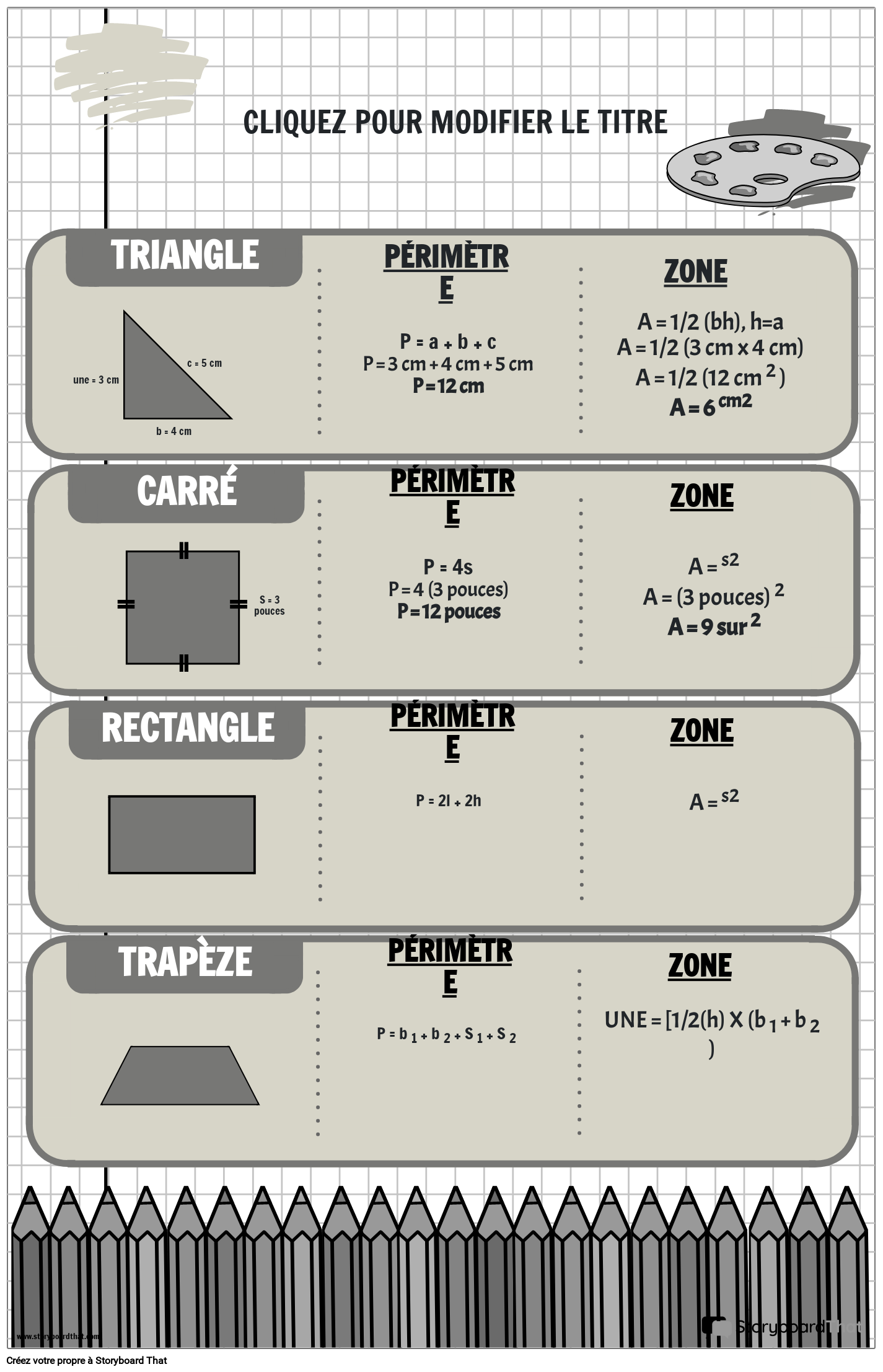 Affiche sur les Unités de Mesure de la Zone et du Périmètre sur le Thème de