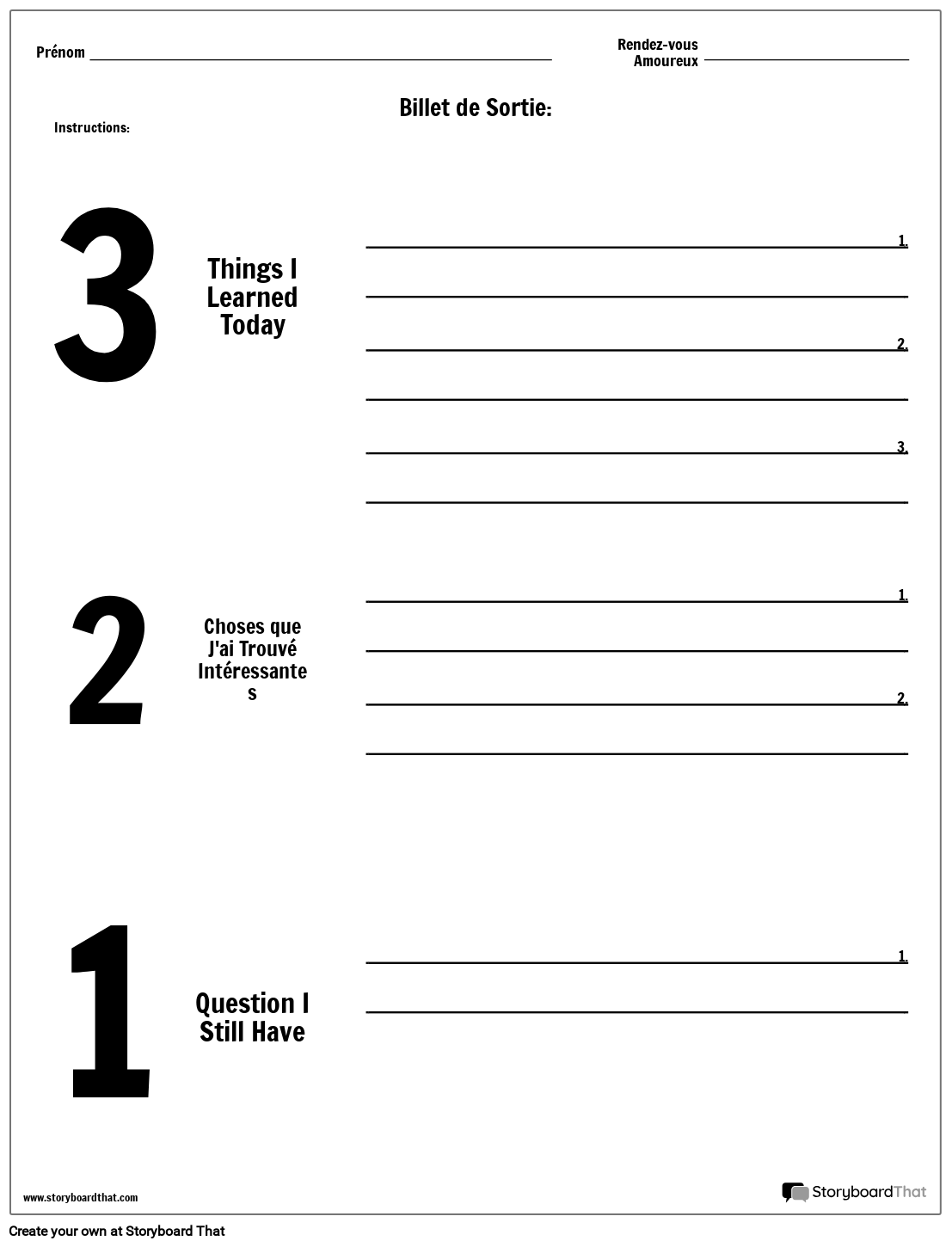 Billet de sortie - 3-2-1 Storyboard by fr-examples