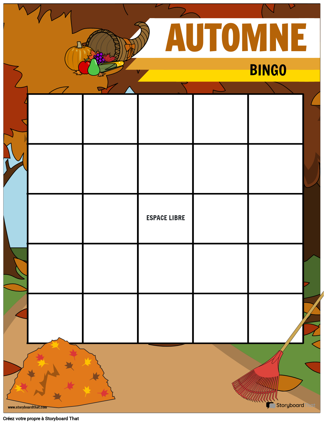 Carte de Bingo Imprimable sur le Thème de L'automne