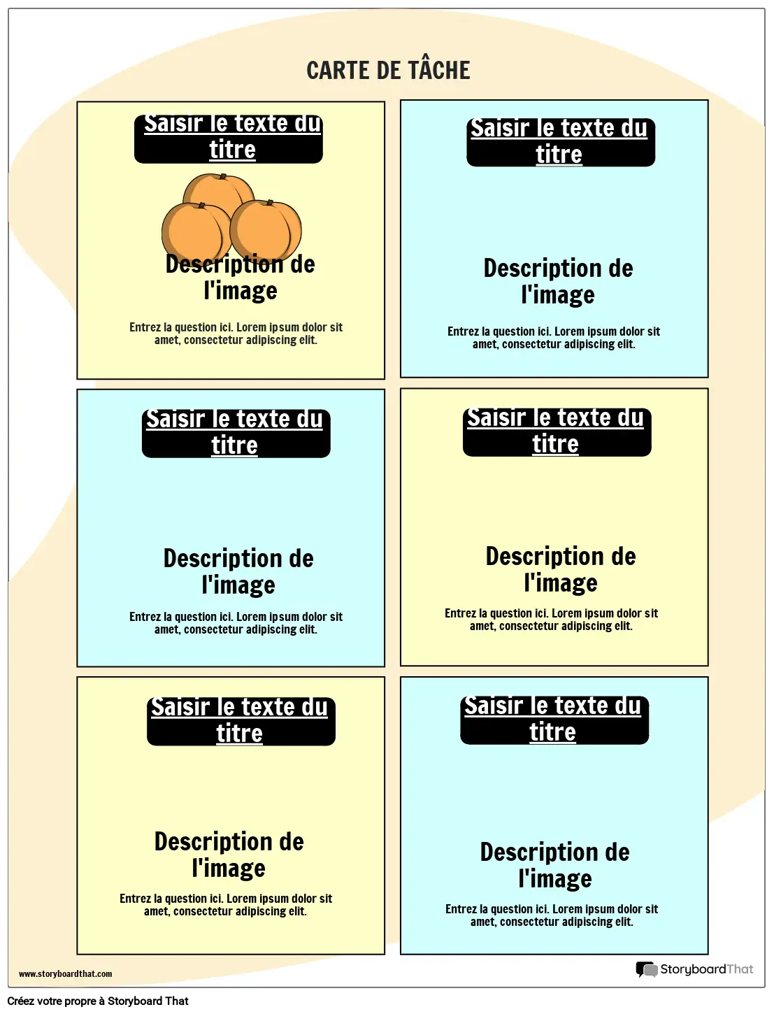 Carte de tâches d'activités amusantes Storyboard