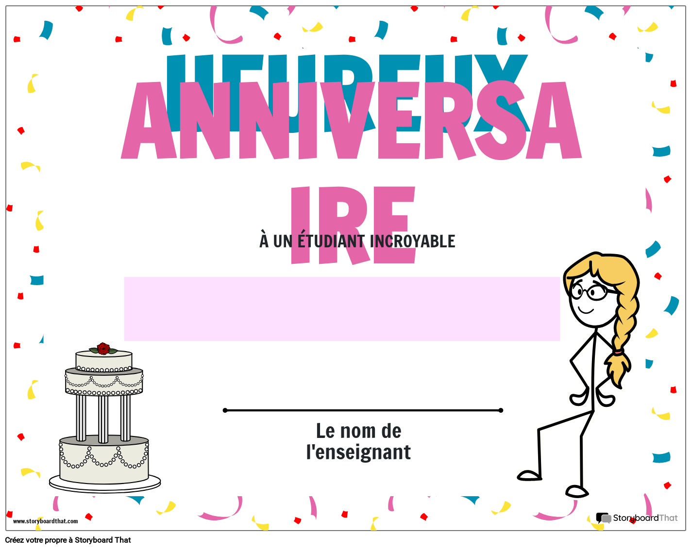 Certificat d'anniversaire d'étudiant Storyboard