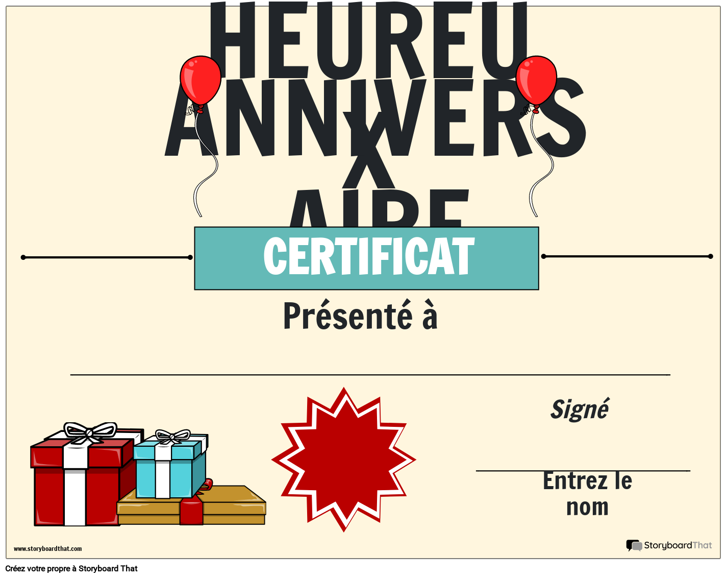 Certificats D'anniversaire Imprimables Storyboard
