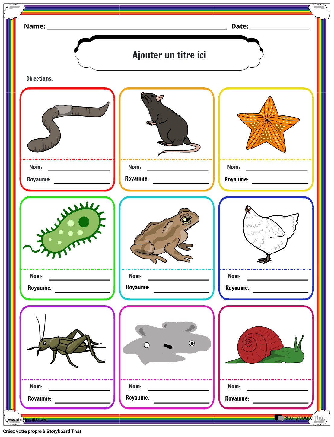 Classification des Animaux et des Microbes : Feuille de Travail sur les six
