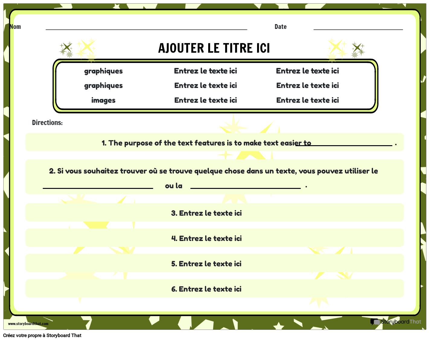 Complétez la Feuille de Travail Phrases - Caractéristiques du Texte