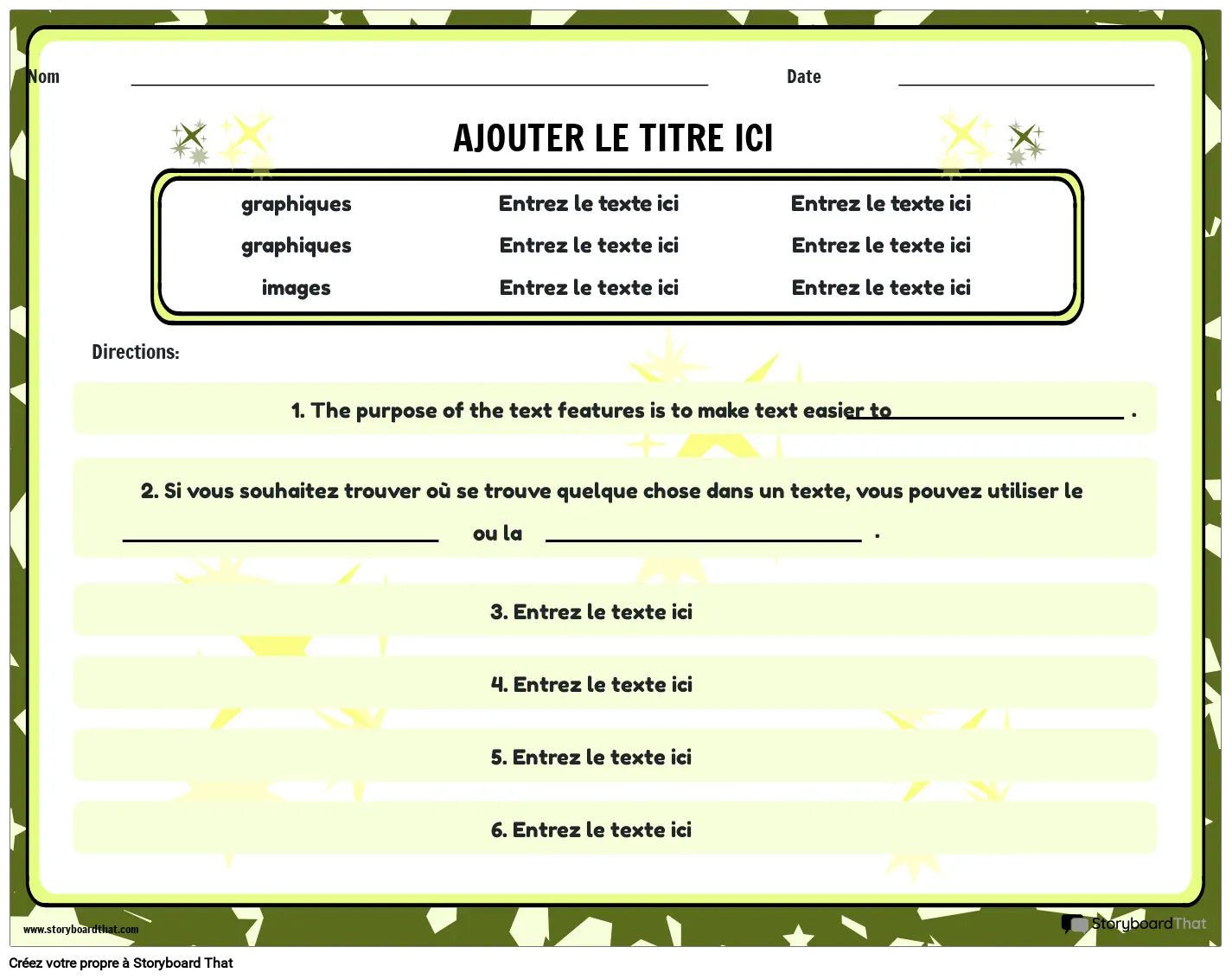Complétez la Feuille de Travail Phrases - Caractéristiques du Texte