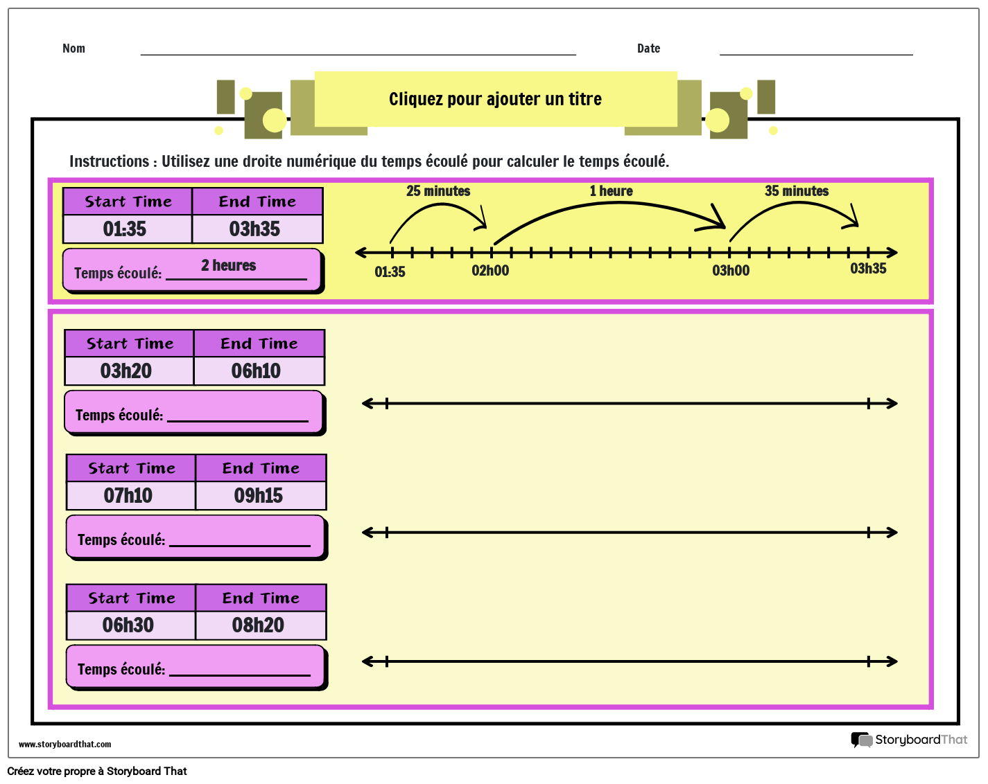 DROITE NUMÉRIQUE - FEUILLE DE CALCUL DU TEMPS ÉCOULÉ