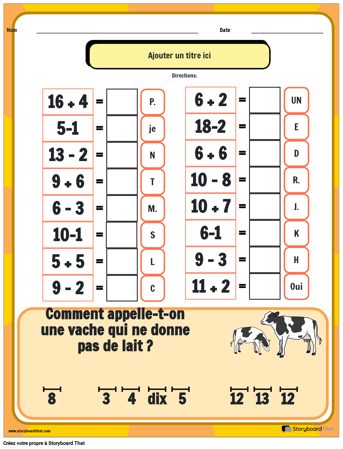 Énigmes Mathématiques à Code Secret - Feuille de Travail sur les Additions