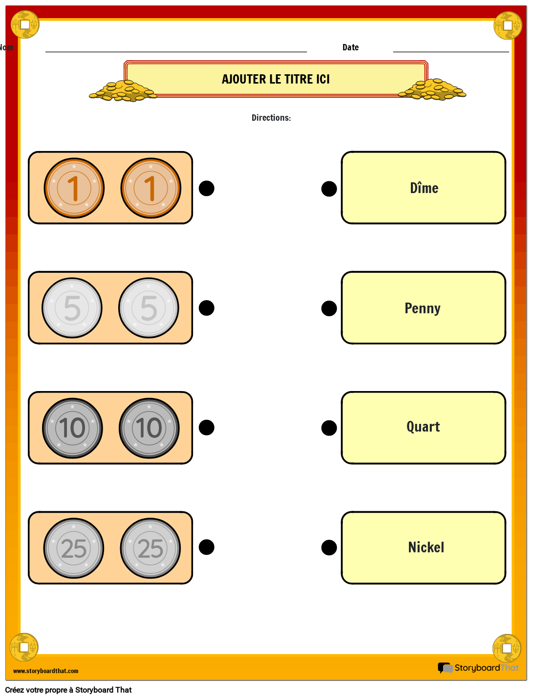 Faire correspondre les pièces à leurs noms Storyboard