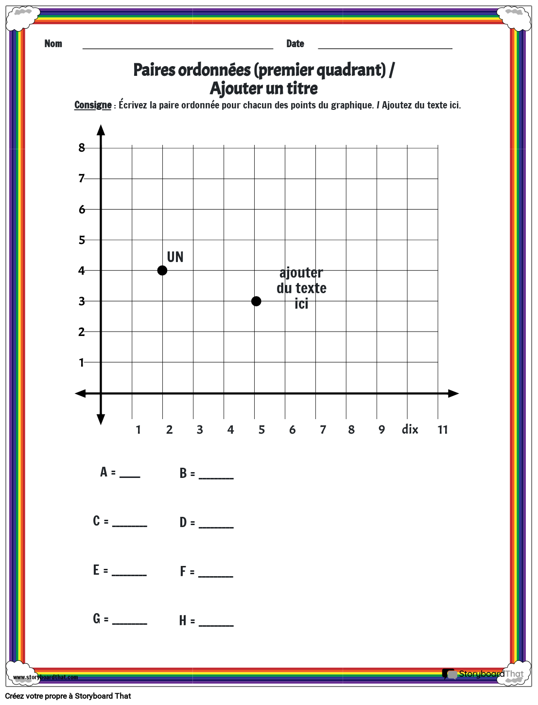 Feuille de calcul de coordonnées avec des paires ordonnées