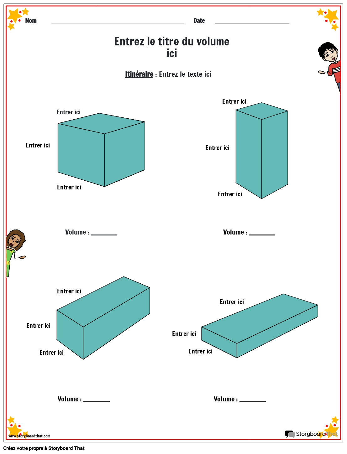 Feuille de calcul de volume imprimable avec des étoiles