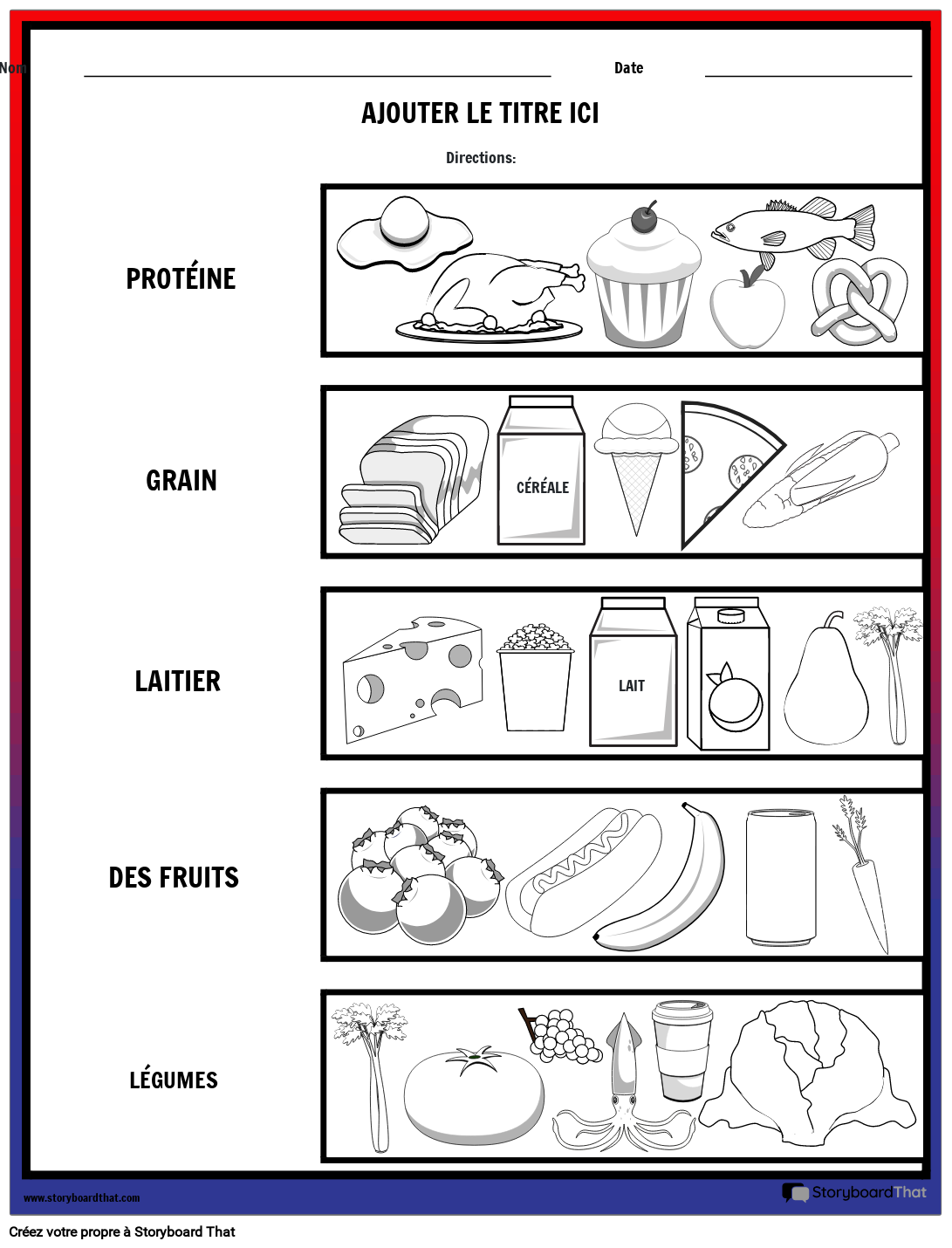Feuille de Travail à Colorier Pour Apprendre les Groupes Alimentaires