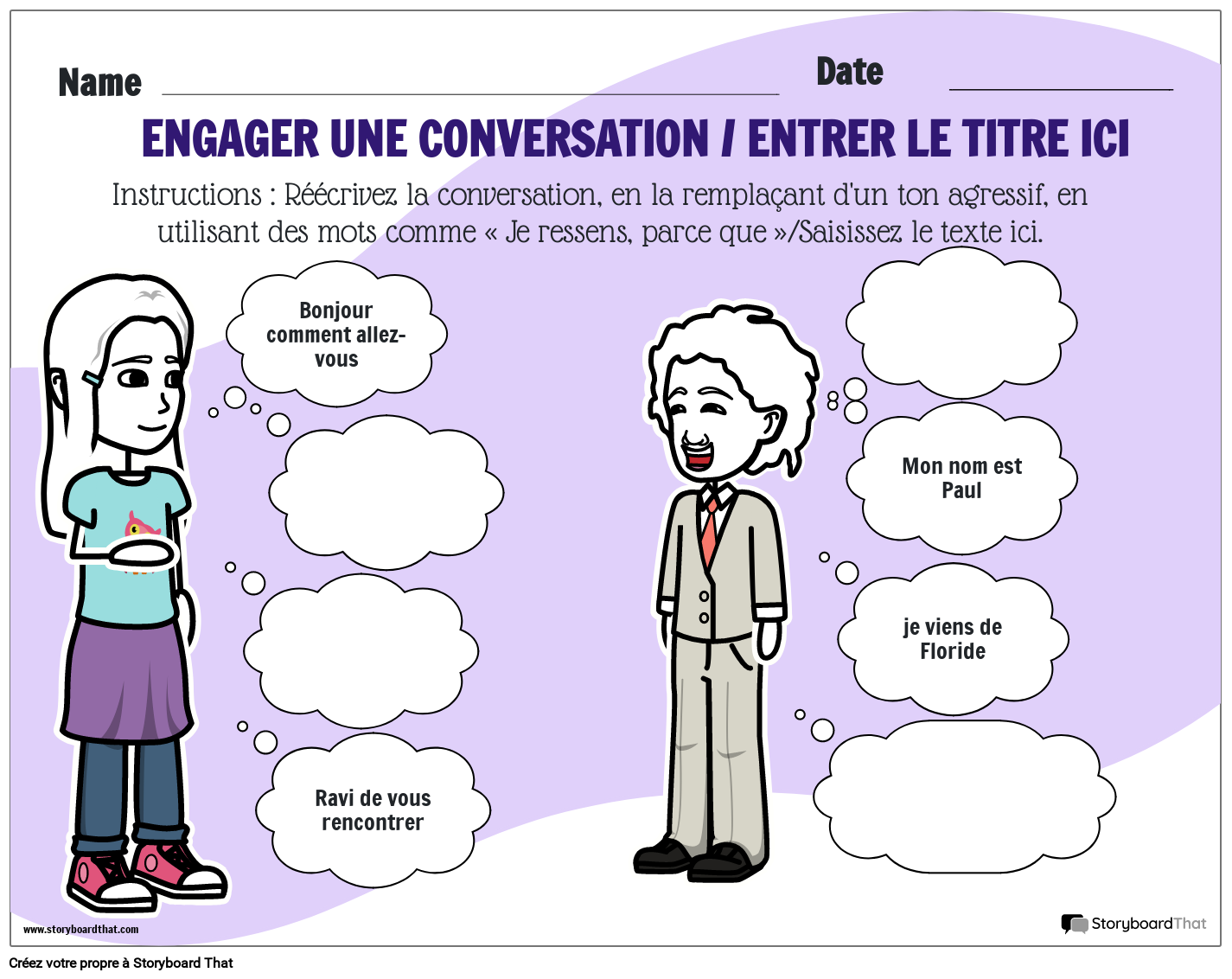 Feuille de travail de communication Storyboard Feuille de travail de communication Storyboard