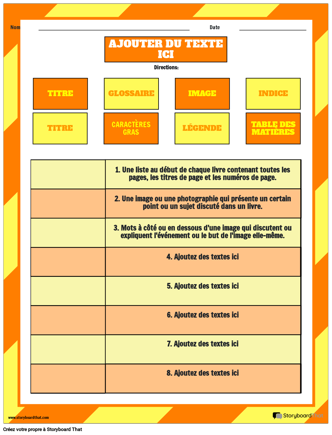 Feuille de Travail de Définition des Caractéristiques du Texte Correspondan