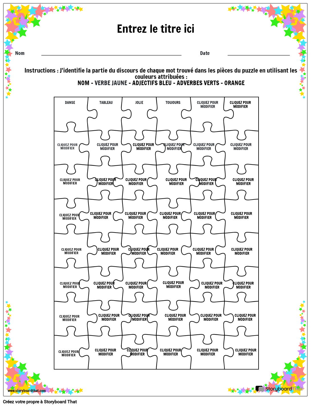 Feuille de travail de grammaire puzzle avec bordure en étoile Feuille de travail de grammaire puzzle avec bordure en étoile