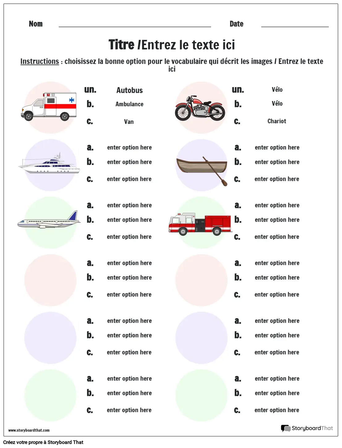 Feuille de travail de vocabulaire imprimable Storyboard
