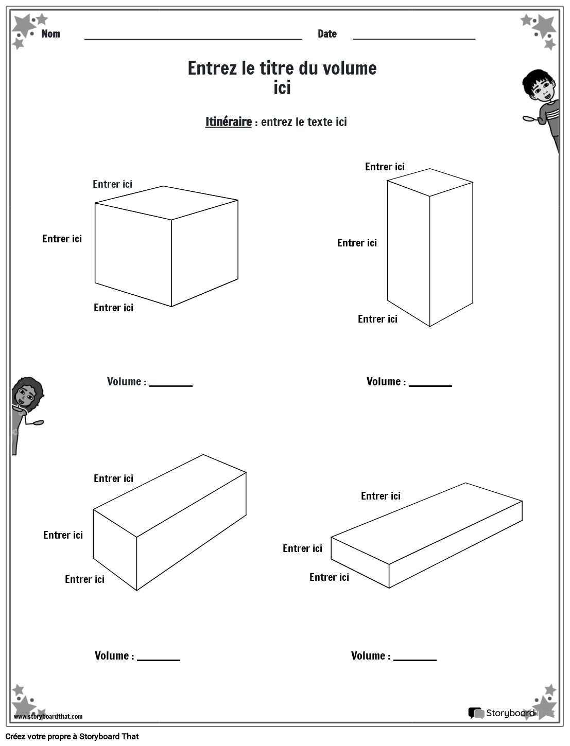 Feuille de travail de volume imprimable avec étoiles N&B