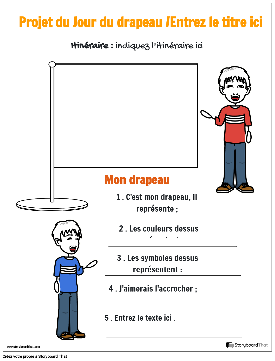 Feuille de travail du jour du drapeau Storyboard