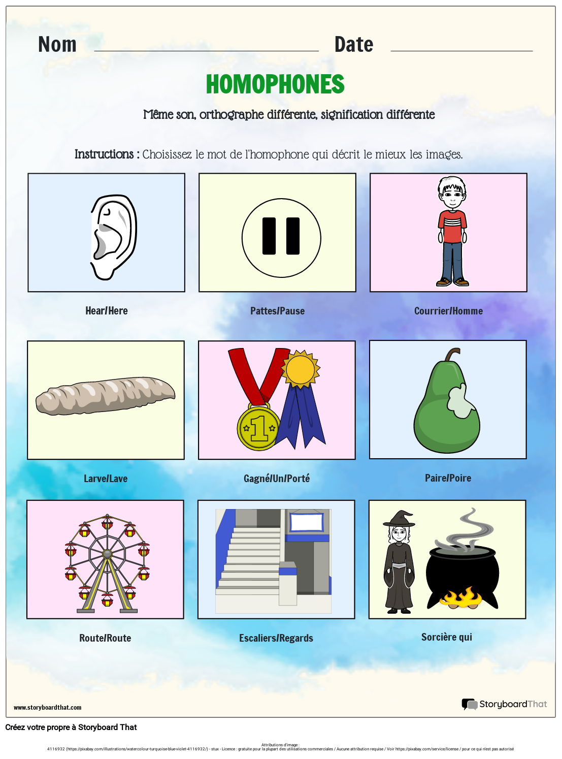 Feuille de travail homophone personnalisable Storyboard